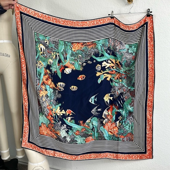 Vintage | Accessories | Vtg Large Silk Pareo Underwater Scarf Coral ...